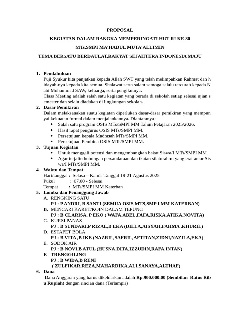 Proposal Kegiatan HUT RI Ke-80 MTs/SMPI | PDF