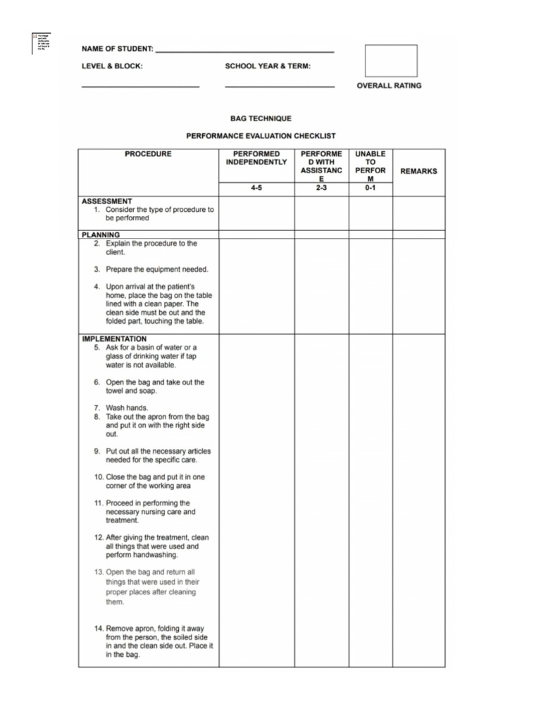 Checklist Bag Technique | PDF