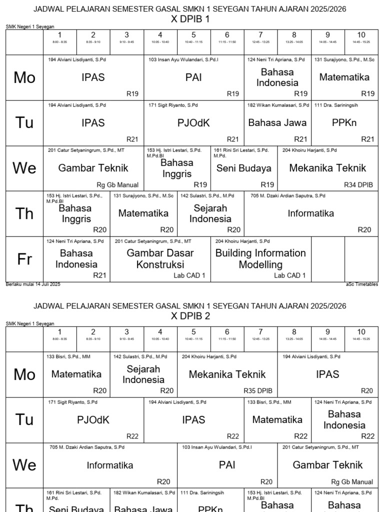 Jadwal Kelas Semester Gasal 2025_2026 | PDF