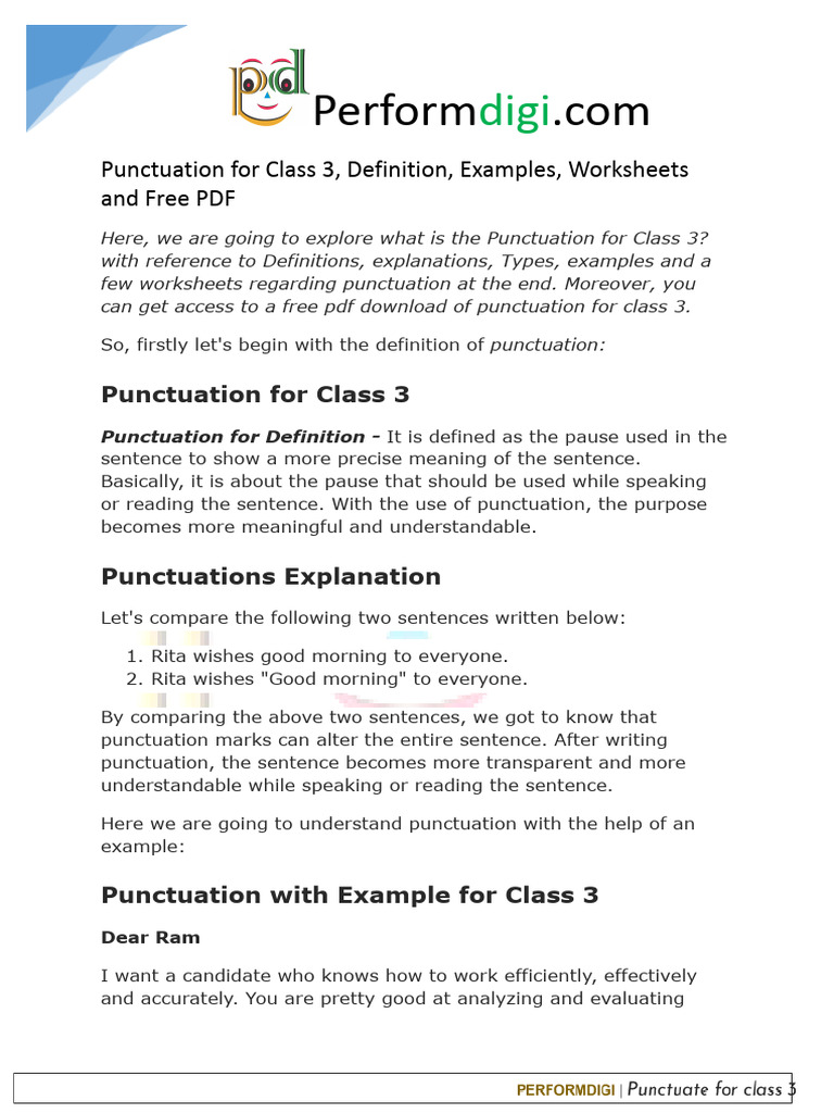Punctuation Guide for Class 3 | PDF | Comma | Punctuation