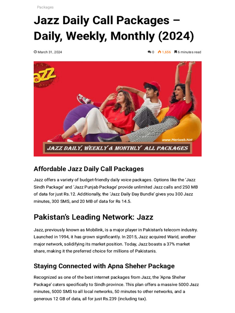 Jazz Daily Call Packages - Daily, Weekly, Monthly (2024) - Pak W | PDF ...
