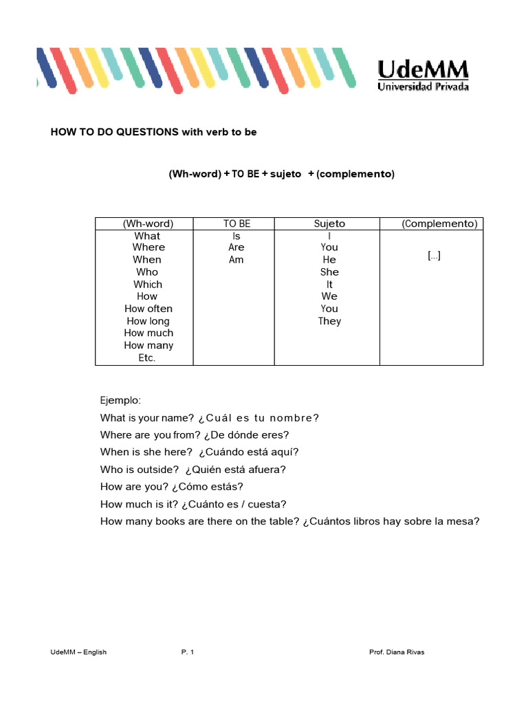 Questions with Verb "To Be" in English | PDF