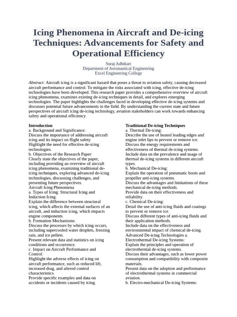 Aircraft Icing and De-icing Innovations | PDF
