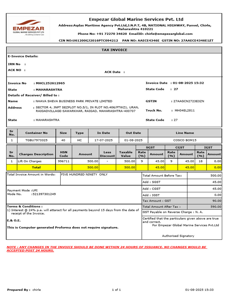 Empezar Global Marine Services Invoice | PDF | Government | Public Finance