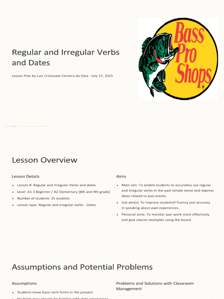 Ok Lesson Plan Regular and Irregular Verbs and Dates | PDF