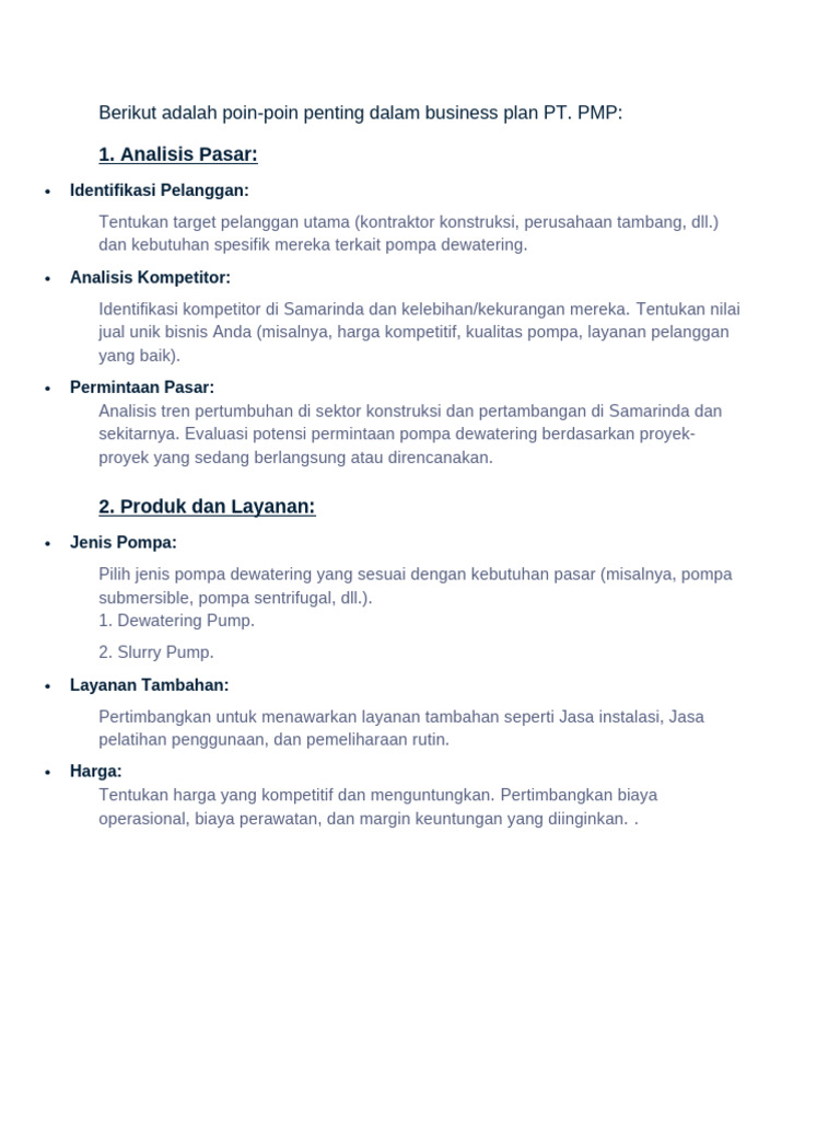 Rencana Bisnis PT Petrolindo Megah Perkasa | PDF