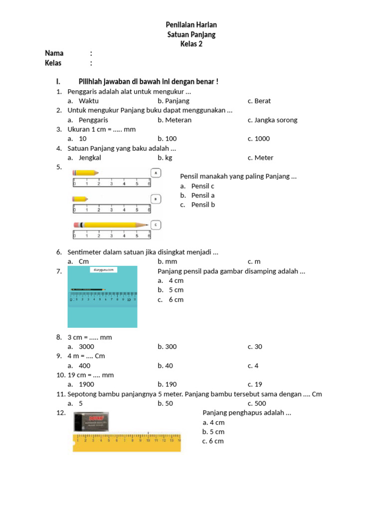 Satuan Panjang Kelas 2 | PDF