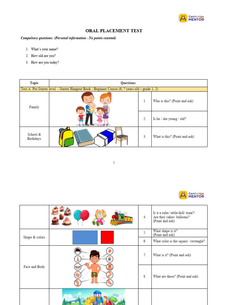 Oral Placement Test Structure | PDF