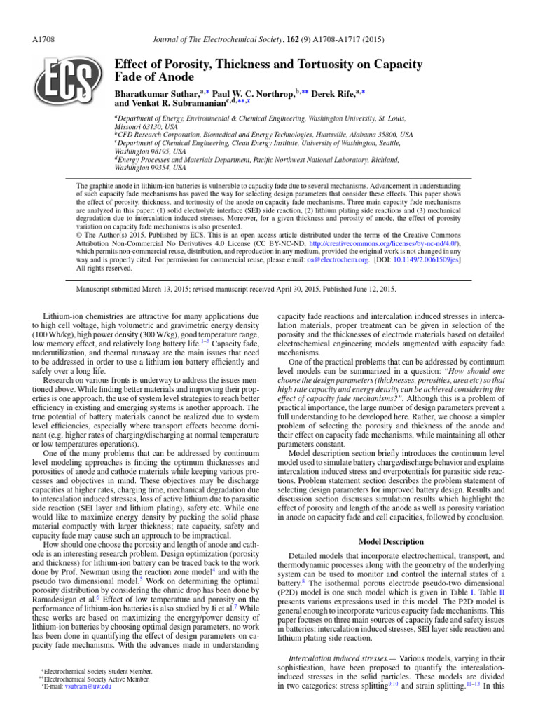 Effect of Porosity, Thickness and Tortuosity On Capacity Fade of Anode ...