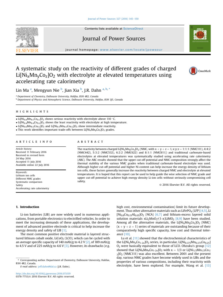 NMC Reactivity with Electrolyte at High Temp | PDF | Lithium Ion ...