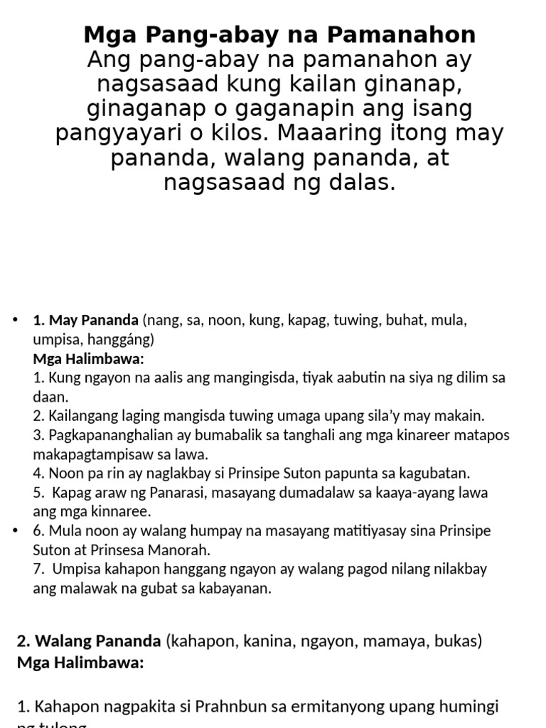 Mga Pang-Abay Na Pamanahon | PDF