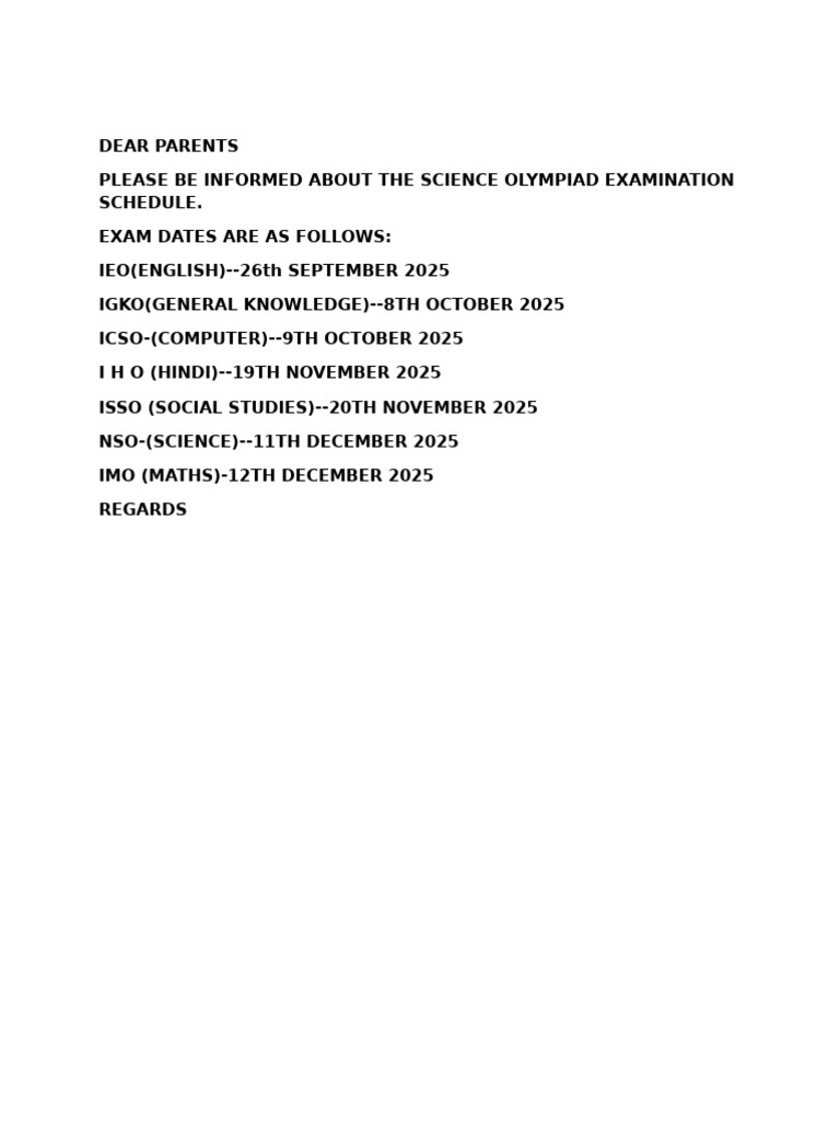 Science Olympiad Exam Dates 2025 | PDF