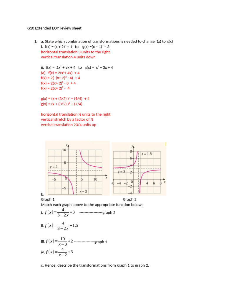 Math G10 Extended EOY Review Sheet - Sol in IB School | PDF | Asymptote ...