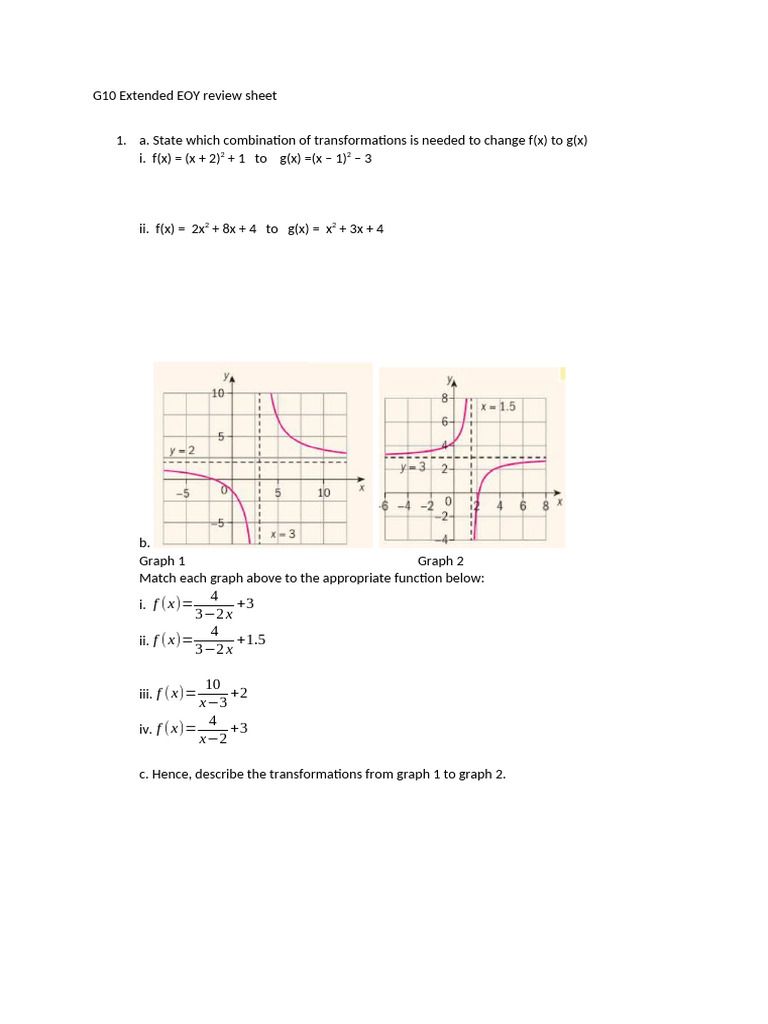 Math G10 Extended EOY review sheet in IB school | PDF