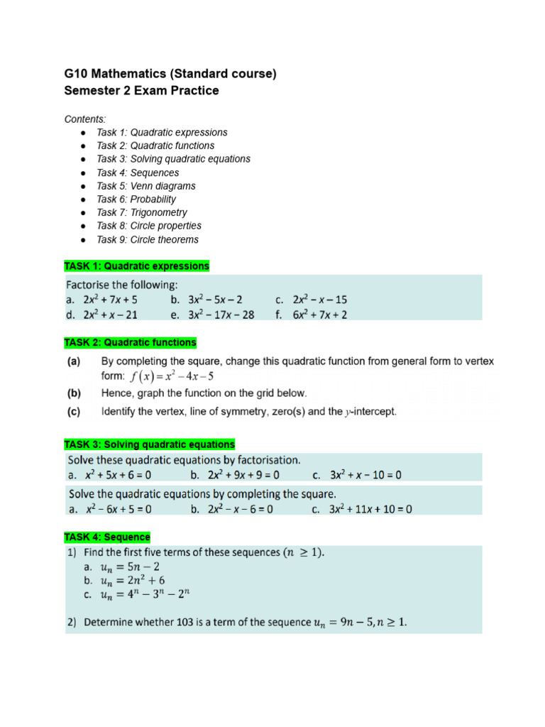 G10 Mathematics (Standard Course) | PDF