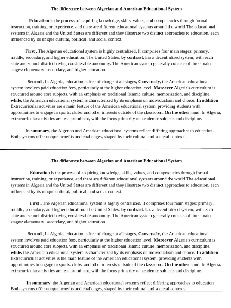 Algeria vs. American Education Systems | PDF | Education In The United ...