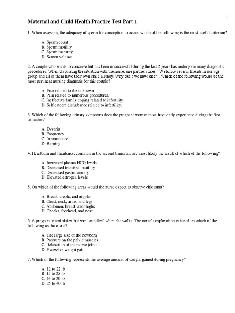 Maternal and Child Health Practice Test Part 1 | PDF | Childbirth ...