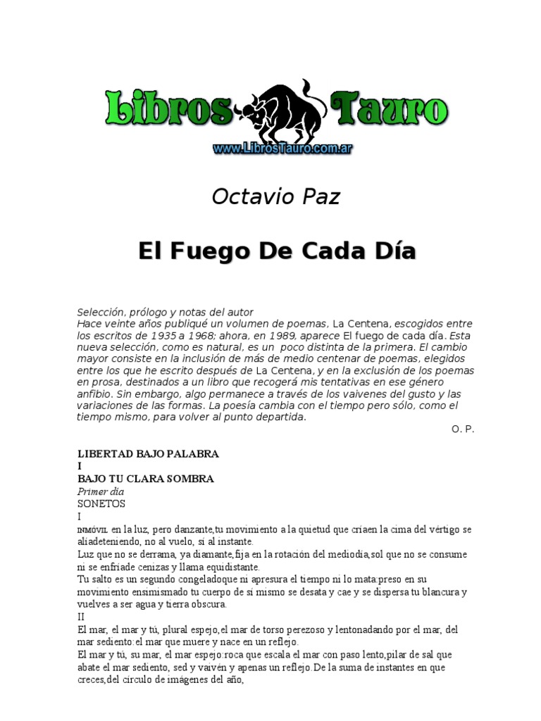 Paz, Octavio - El Fuego de Cada Dia | PDF | Cielo | Dom