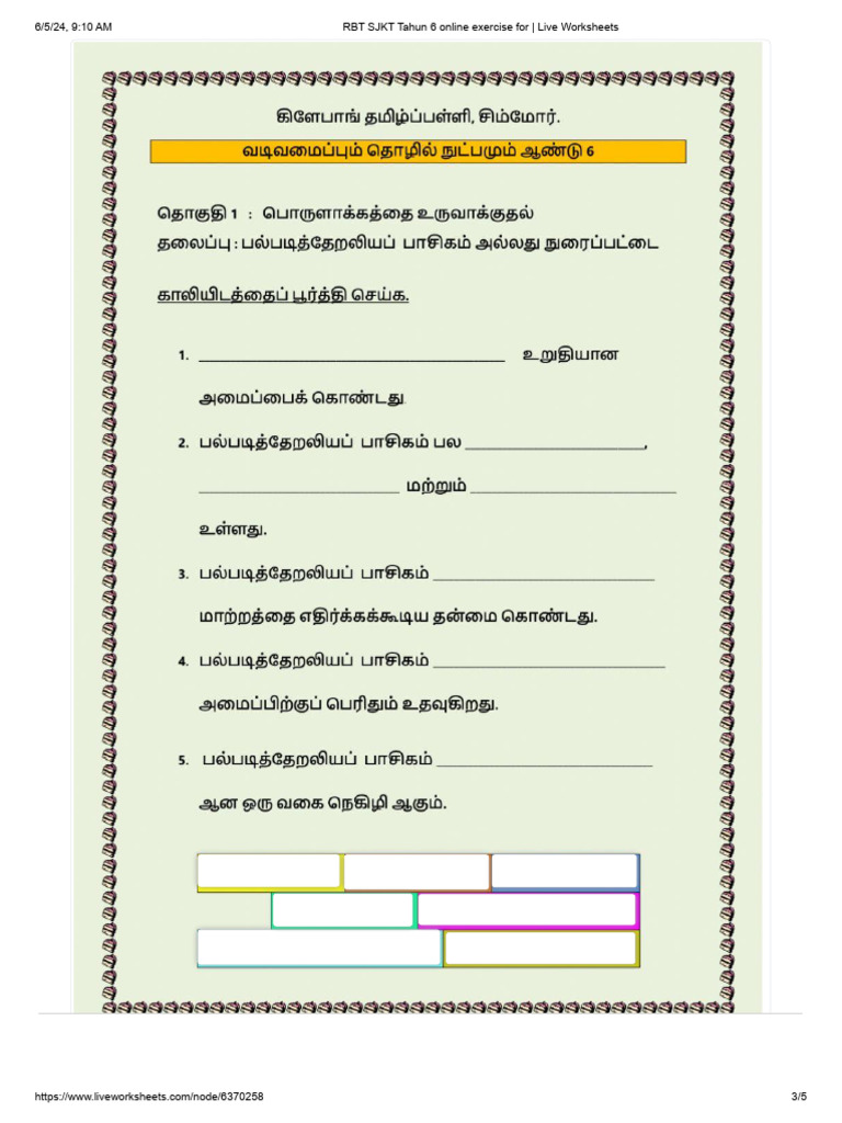 RBT SJKT Tahun 6 Online Exercise For - Live Worksheets | PDF