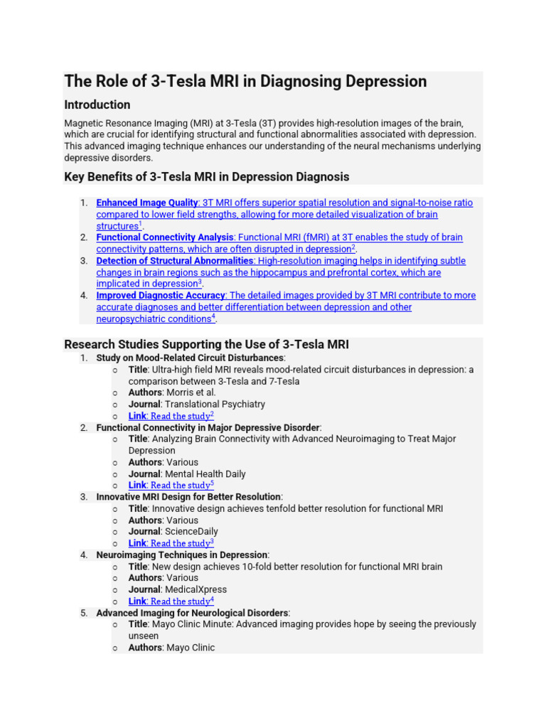 3T MRI's Role in Depression Diagnosis | PDF | Magnetic Resonance ...