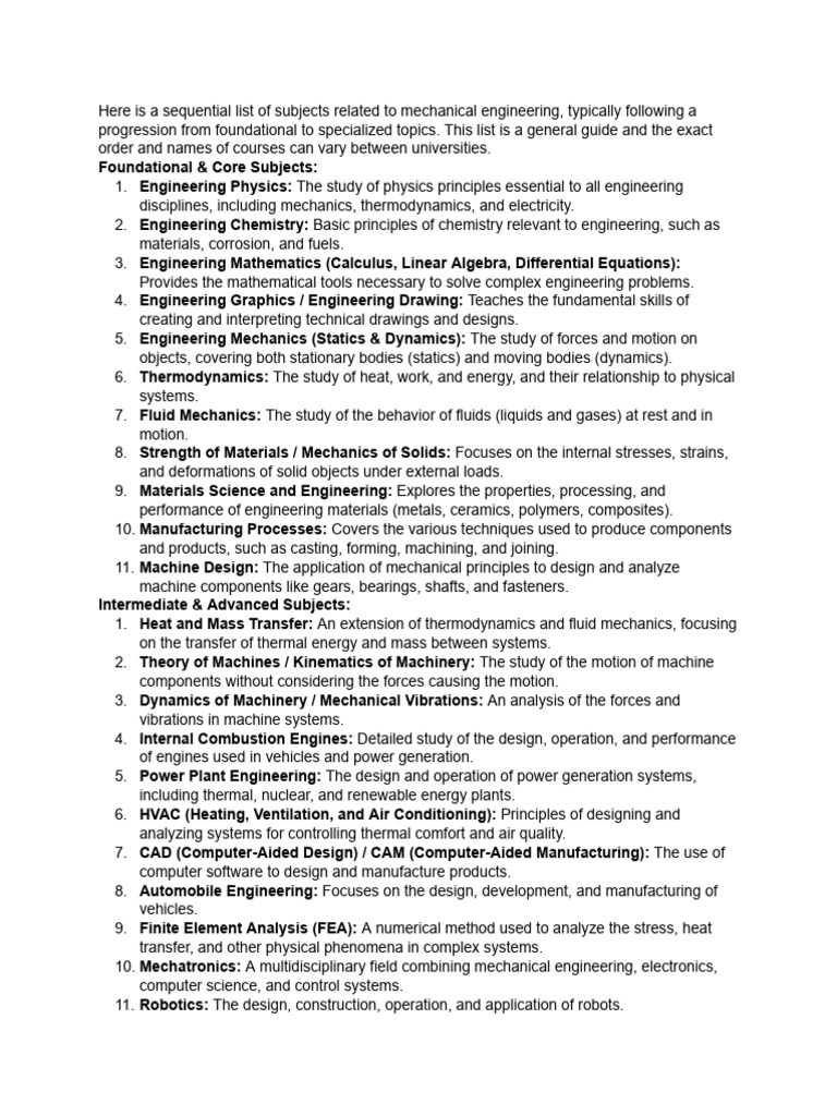 List Me All Subjects Related To Mechanical Enginee | PDF | Engineering ...