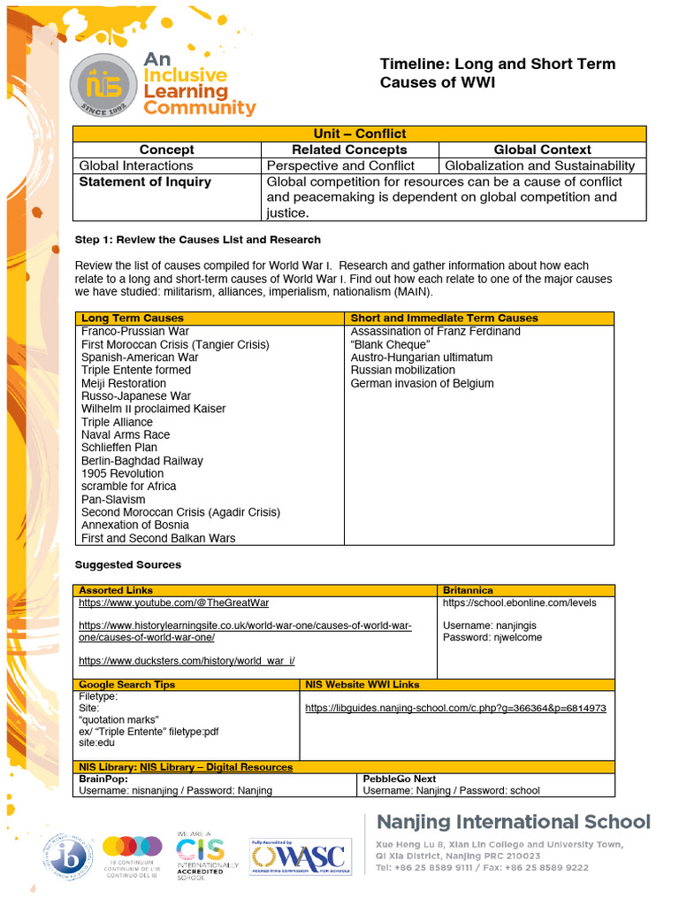 01 Timeline of Long and Short Term Causes of WWI | PDF | World War I