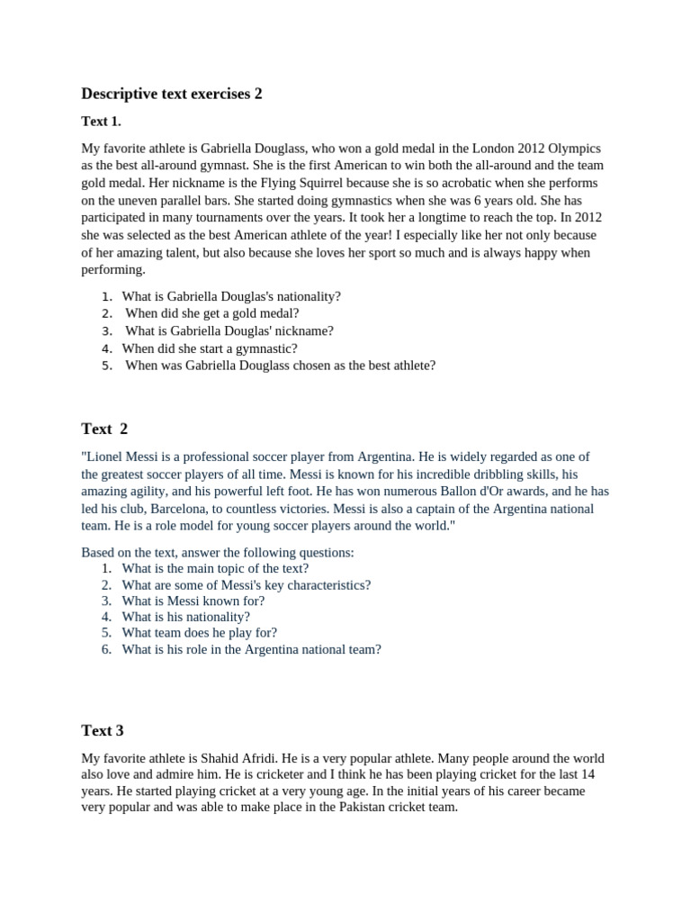 Descriptive Text Exercises 2 | PDF | Lionel Messi | Cricket