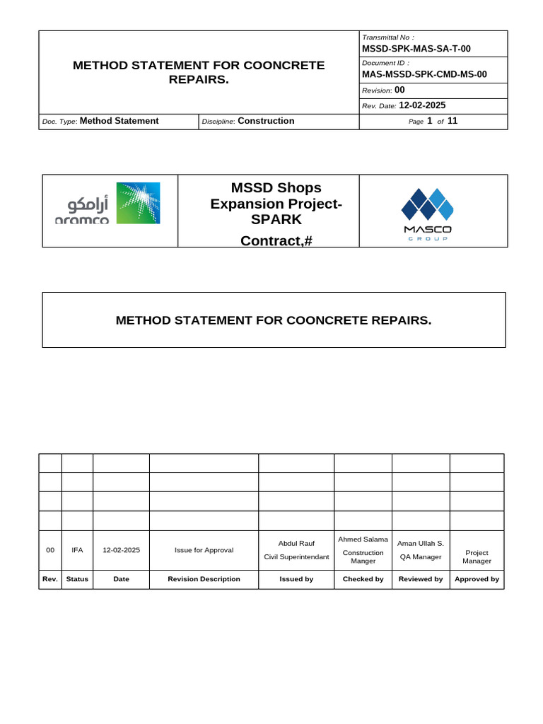 Concrete Repair Method Statement Guide | PDF | Concrete | Materials