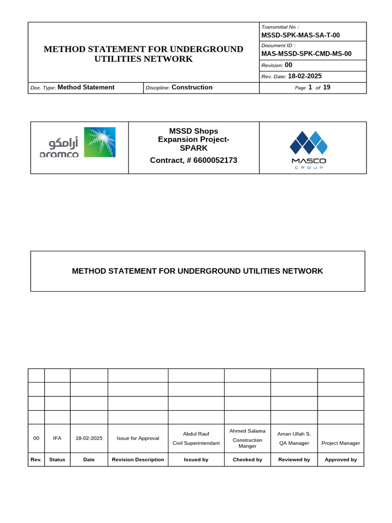 Method of Statement For Under Ground Utilities Work | PDF | Pipe (Fluid ...