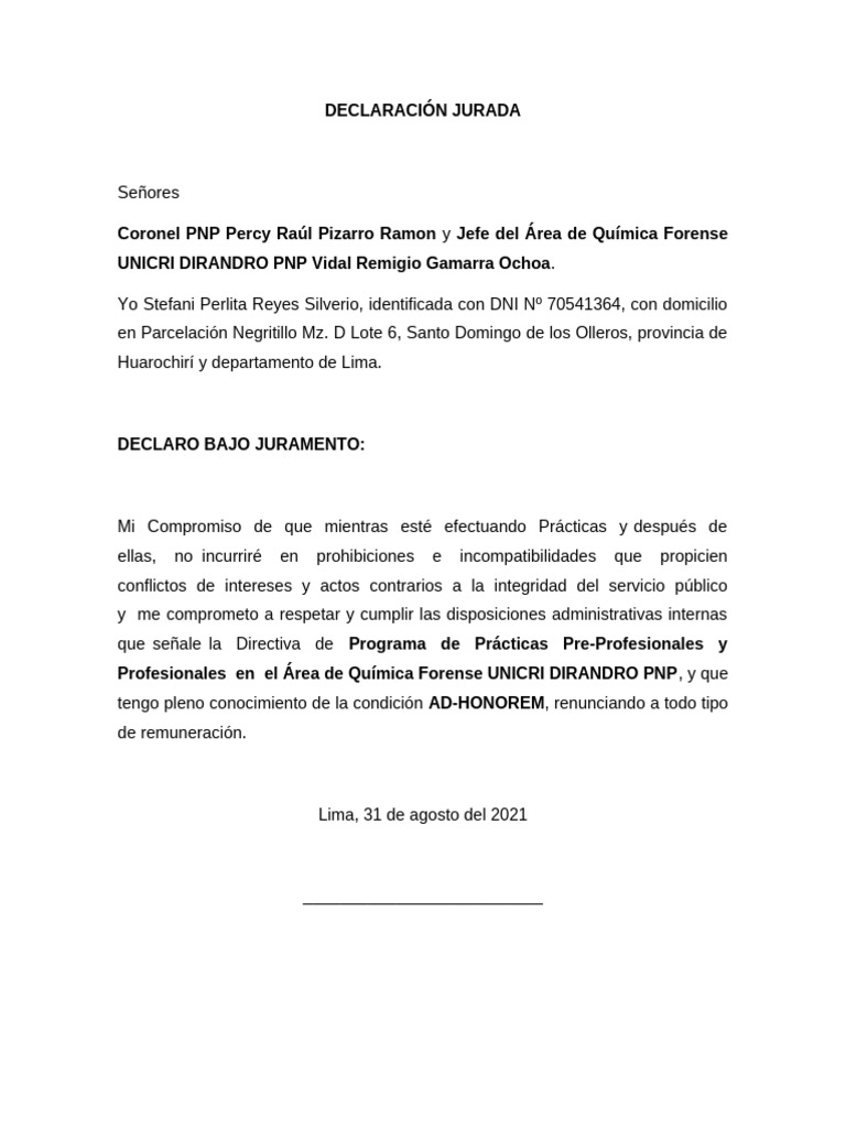 Formatos - Declaración Jurada | PDF