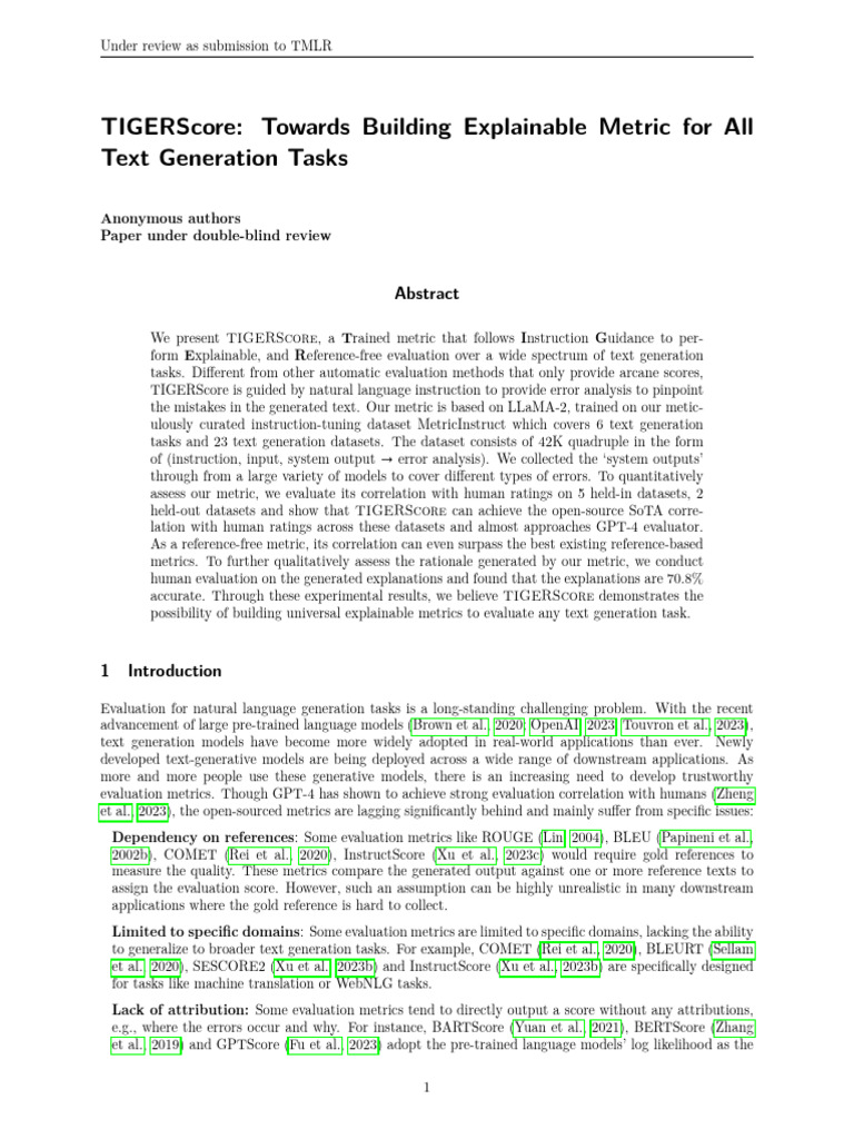 TIGERScore - Towards - Building Explainable Metric For All Text Generation Task | PDF | Learning ...