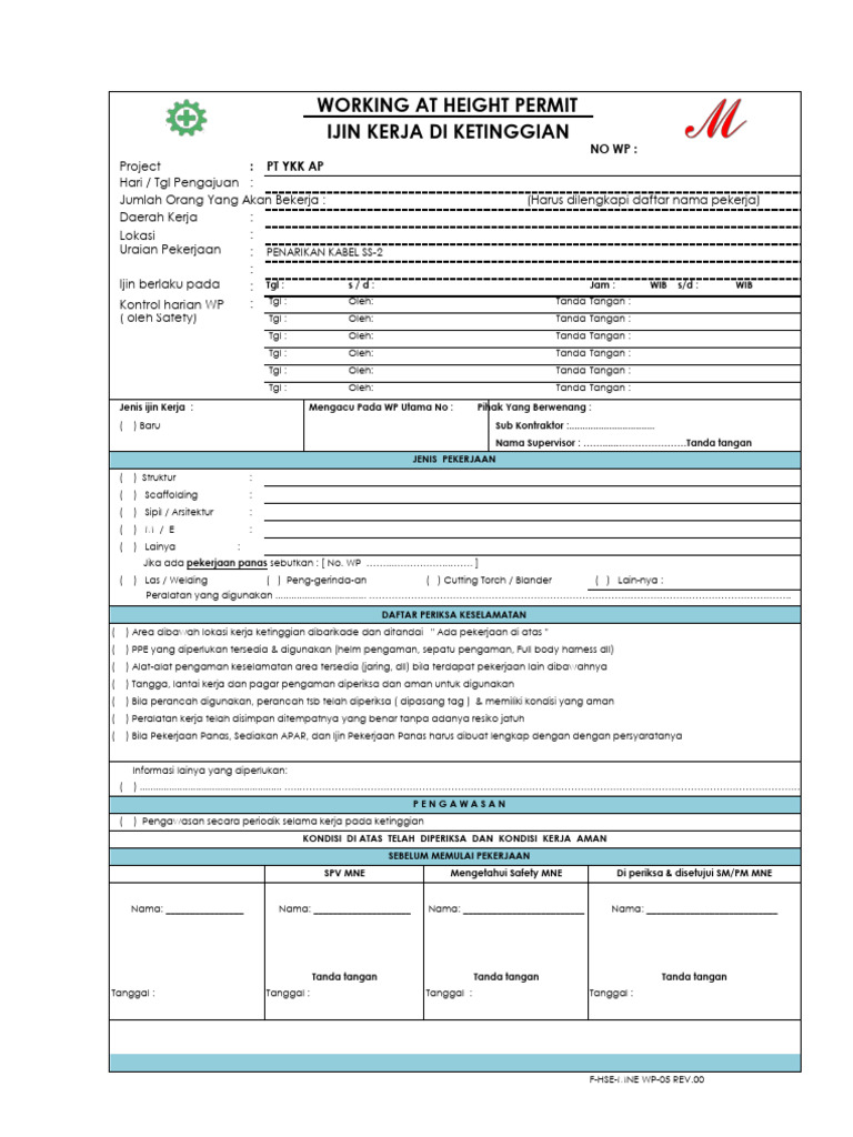 Izin Kerja Ketinggian PT YKK AP | PDF