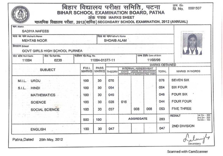 Matric Mark Sheet | PDF