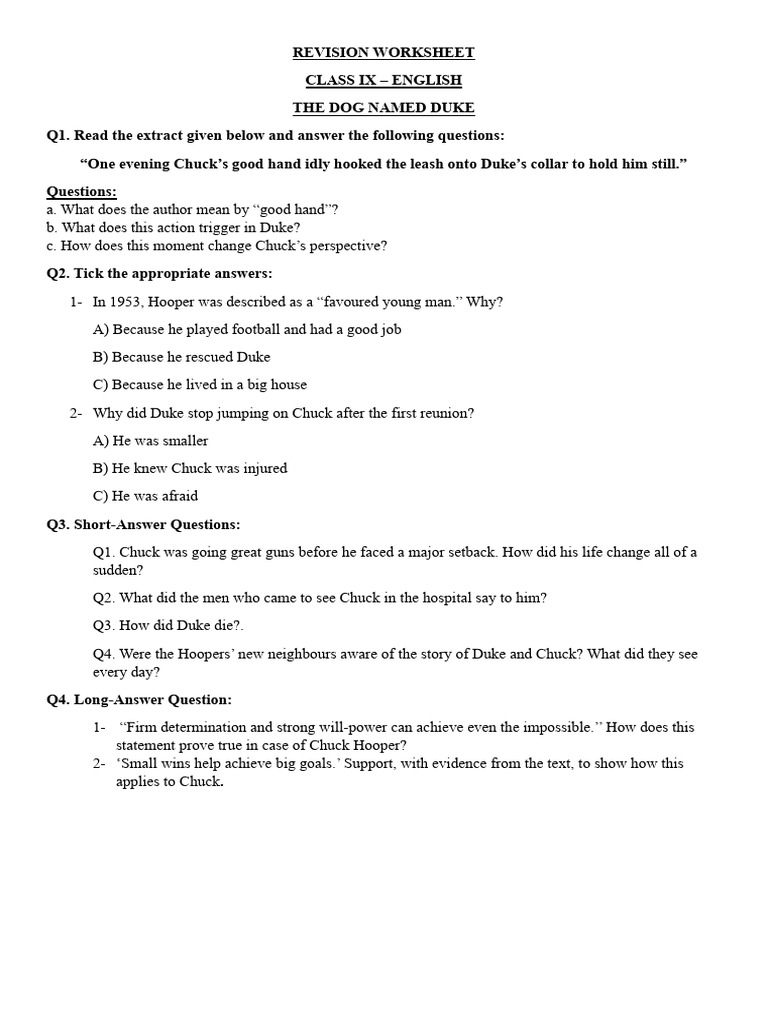 Revision Worksheet Class Ix | PDF
