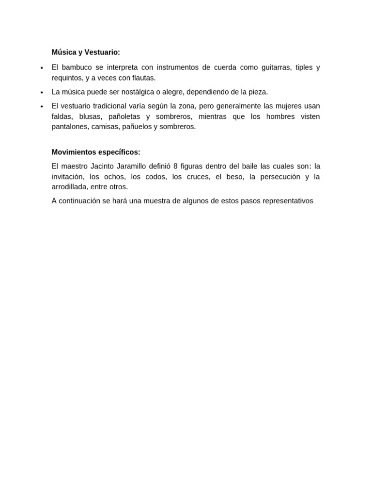 Música y Vestuario Bambuco | PDF