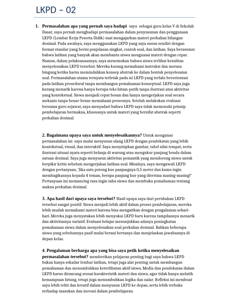 Studi Kasus Reflektif LKPD Desimal SD 450kata | PDF