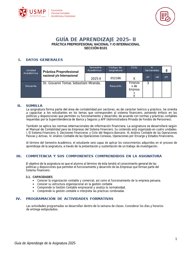 Guía de Aprendizaje - Practica Preprofesional Nacional - Intern B101 | PDF | Maestros | Contabilidad