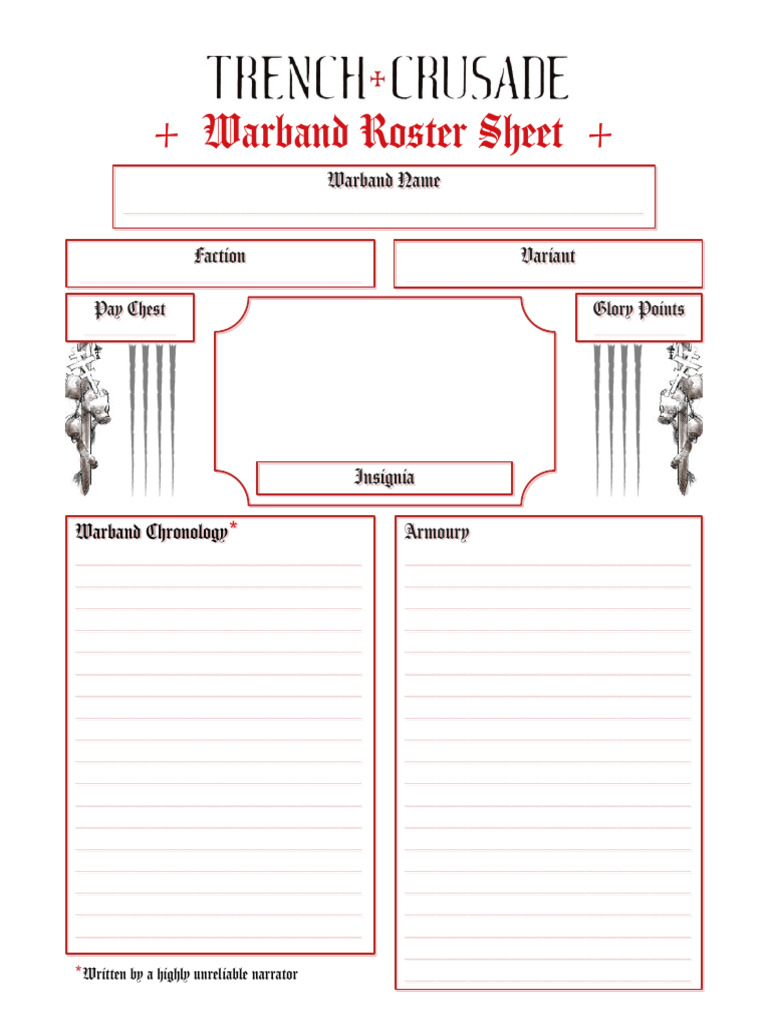 Trench Crusade Warband Roster Sheet | PDF | Military | Military Operations