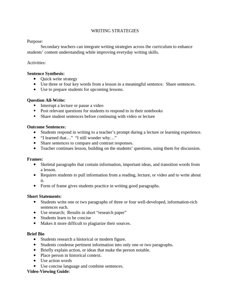 Writing Strategies for High School Educators | PDF | Behavior ...