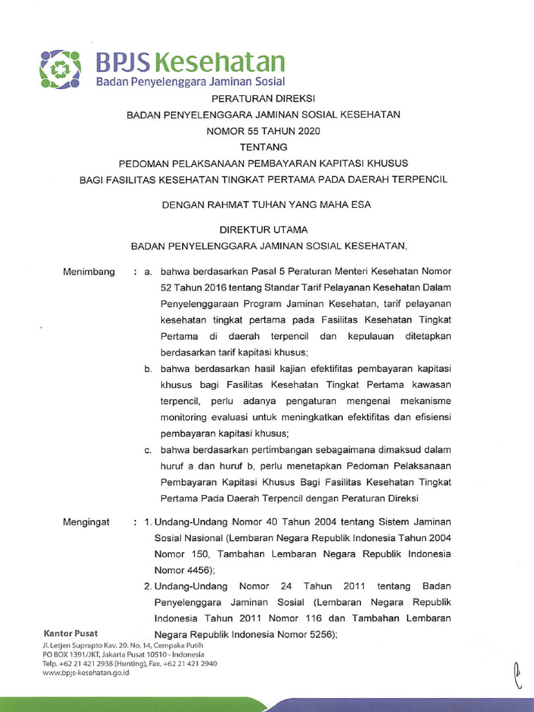 Perdir No 55 Tahun 2020 Tentang Pedoman Pelaksanaan Pembayaran Kapitasi ...