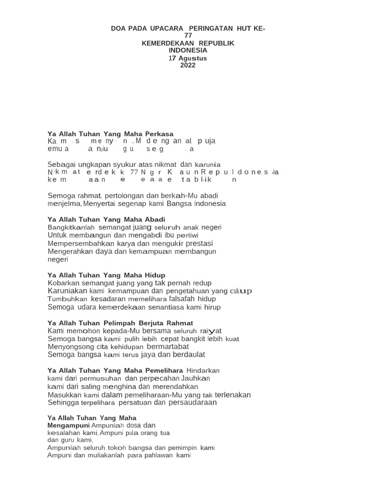 Doa HUT RI Ke-77 | PDF