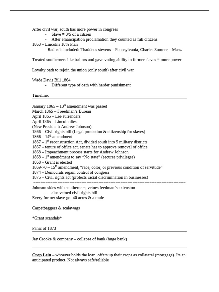 Post Civil War History Notes | PDF | People's Party (United States ...