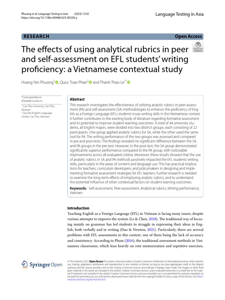 Impact of Analytical Rubrics on EFL Writing | PDF | Educational ...
