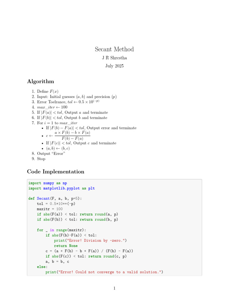 1c SecantMethod | PDF | Applied Mathematics | Algorithms