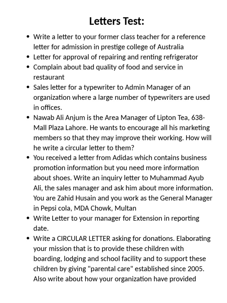 Sample Letters for Various Purposes | PDF