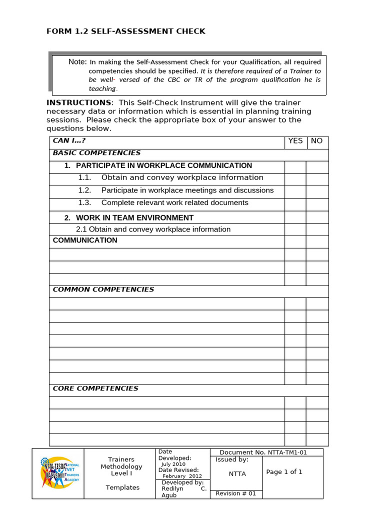 Form 1.2 Self Assessment Check | PDF