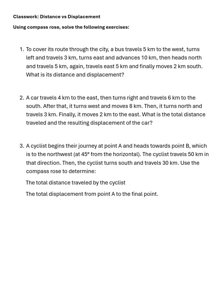 Distance and Displacement Exercises | PDF