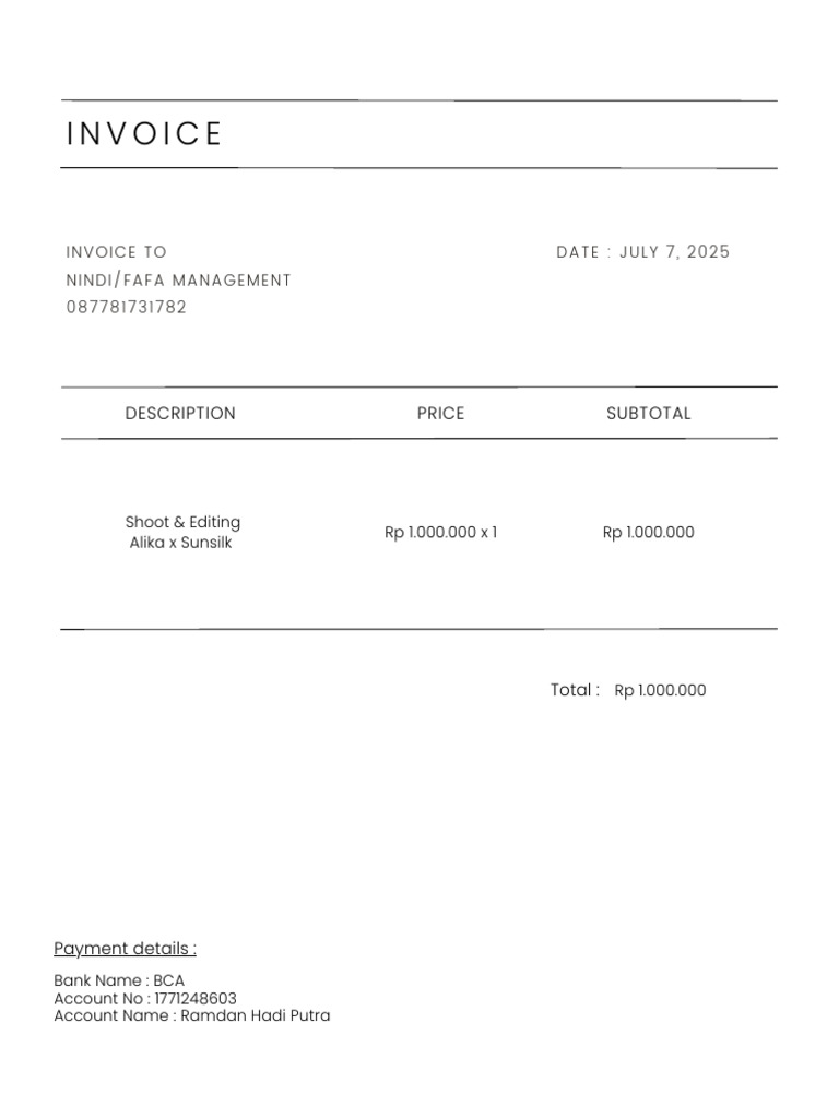 Invoice Alika x Sunsilk | PDF