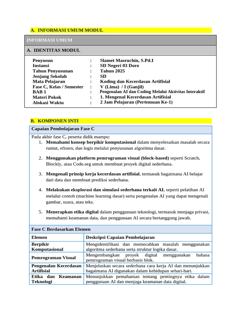 Modul Ajar Koding & AI Kelas 5 SD | PDF