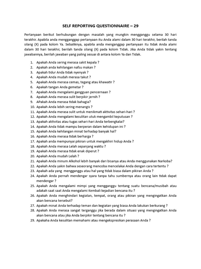 Self Reporting Questionnaire | PDF